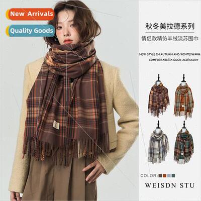Autumn winter men women American retro plaid scarf imation c