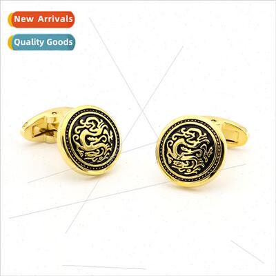 Craft Chinese Totem Round Gold Animal Dragon Cufflinks Men J