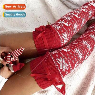Europe Christmas elk mid-calf knee-high stacked socks women