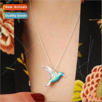 Europe new blue oil drip hummingbird necklace women animal n
