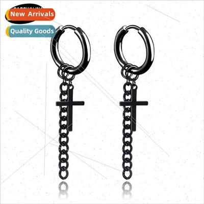Korea  tassel chain earrings male cross earrings tanium stee