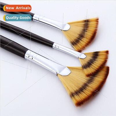 3pcs Black Long Rod Fishtail Fan Gouache Brushes Set 3 Color