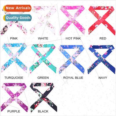 Satin Printed Ribbon Retro Scarf Women Bow Tie Hair Tie Euro