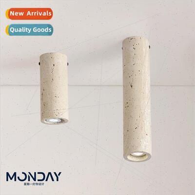Japan wabi-sabi yellow travertine cylinder ceiling light mod
