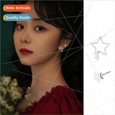 Tan Song Yun star earrings winter asymmetric hollow flash di