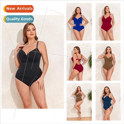 2023 Europe large size one-piece solid color slim conservati