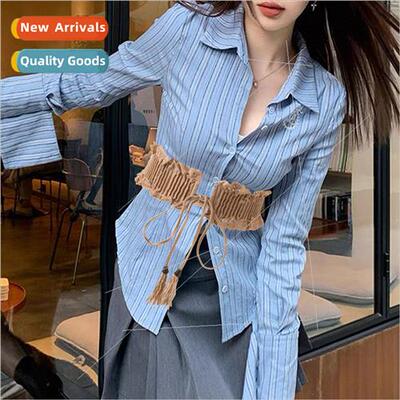 Female Korea  lace edge belt decorated dress temperament wai
