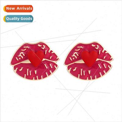 Personalized creative oil dripping red lips love heart earri