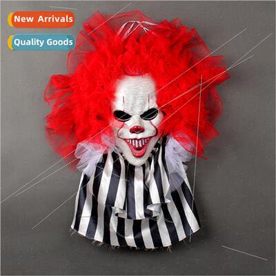 New Halloween Scary Clown Wreath Door Hanging Wreath Decorat