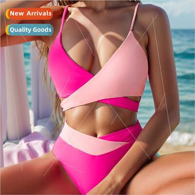 2023 New iEurope Solid Color Blocking Color Tie Sexy Bikini