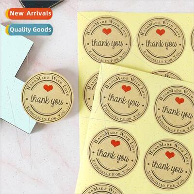 12pcs Love Heart Thank You Stickers Round Kraft Seal Sticker