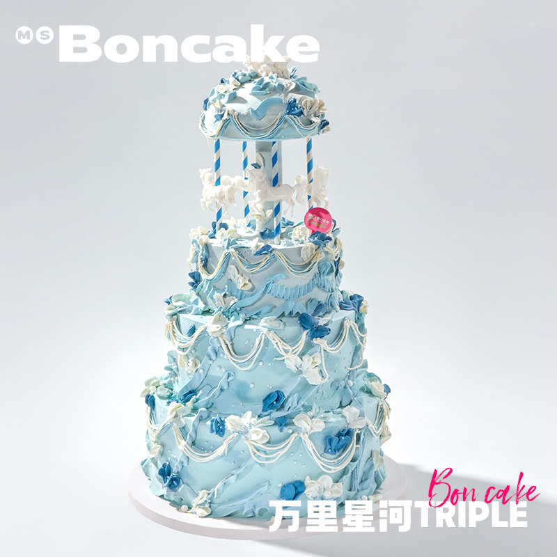 玫瑰荔枝华丽浪漫生日蛋糕【万里星河triple】同城配送MS BONCAKE_虎窝淘