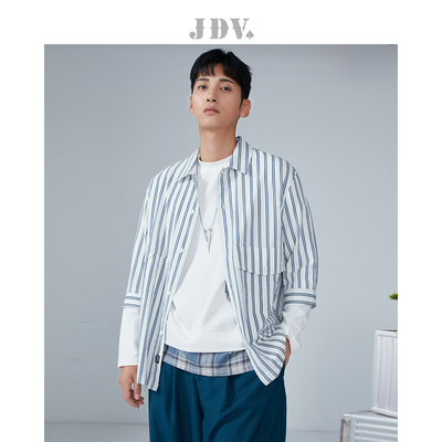 JDV中袖蓝白条衬衫易打理