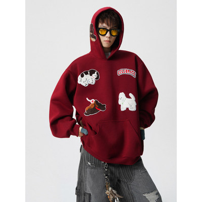 Grinch1928文艺宅男店第四十九天西西里男装重磅刺绣连帽大码卫衣