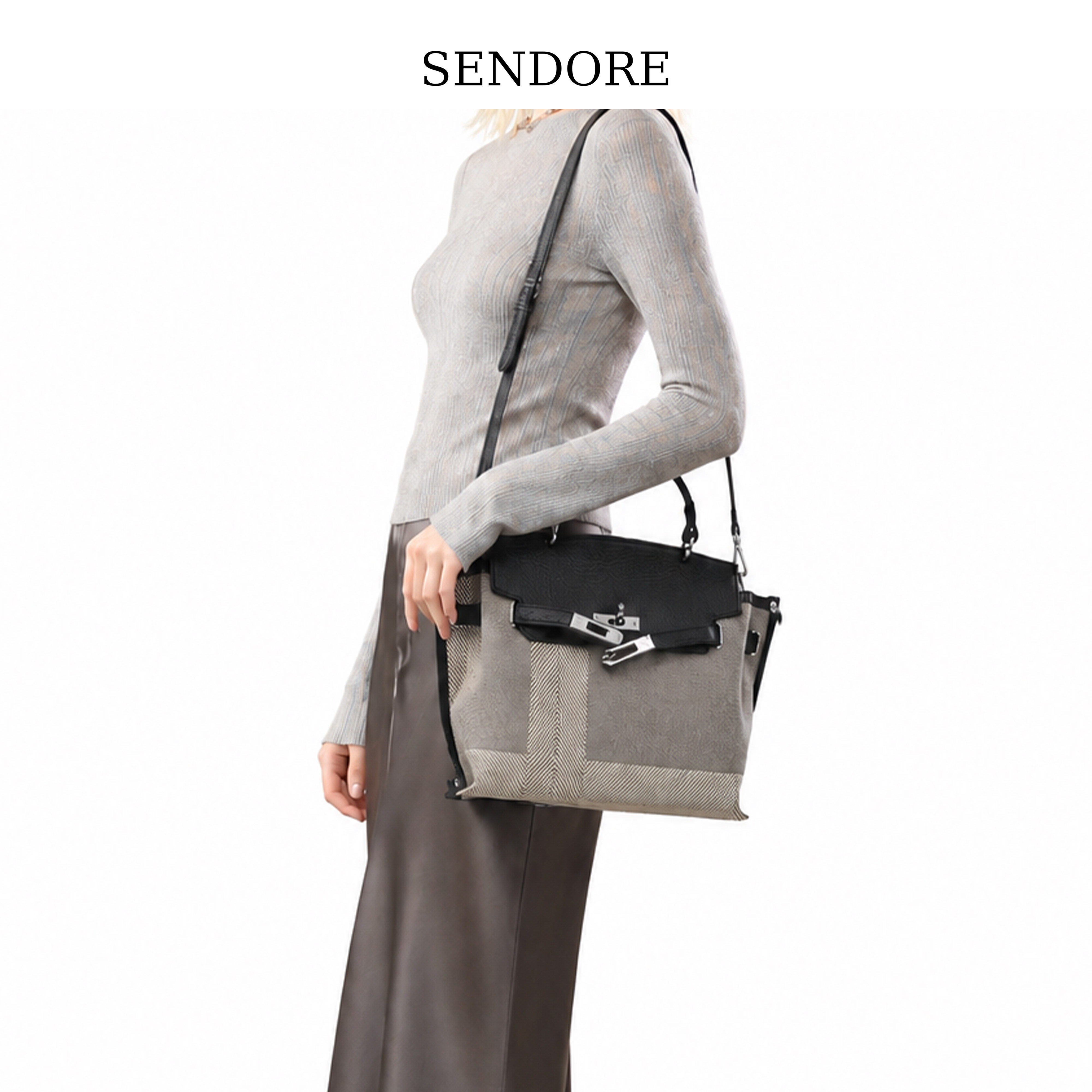 SENDORE 森岛/凯莉包 经典风帆布休闲手提单肩斜挎小众托特包
