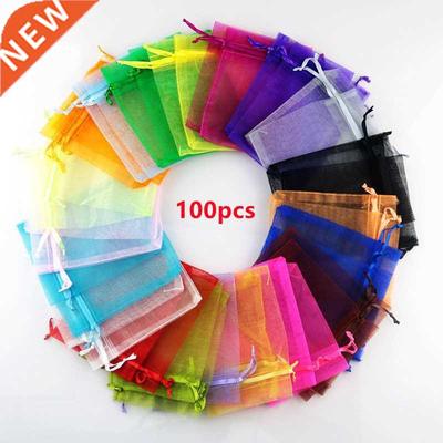 50/100pcs Solid Color Yarn Organza Gift Bags Organza Bag Mes