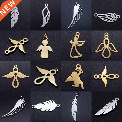 5pcs/lot Angel Wing DIY Charms Wholesale 100% Stainless Stee