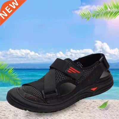 Summer New Men's Handmade Mesh Sandals Black Beach Sandals