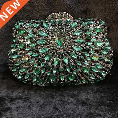 green Crystal Clutch Evening Bag Wedding Party Box Handbag a