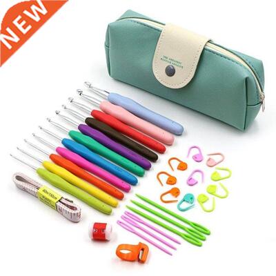 11pcs/set Soft Handle Aluminum Crochet Hooks Kit Yarn Knitti