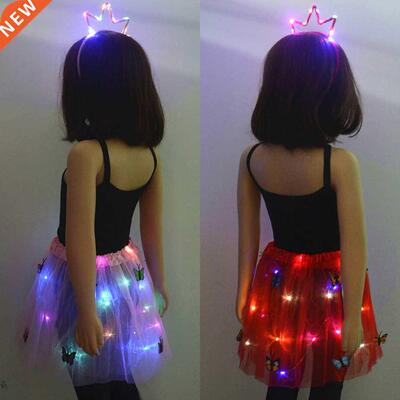 Girl Light Tutu Led Skirt Fairy Glow Bunny Ear Crown Tiara W