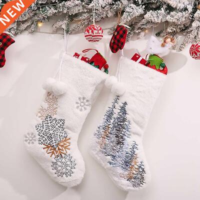 Christmas Embroidery Socks Snowflake Christmas Tree White Pl
