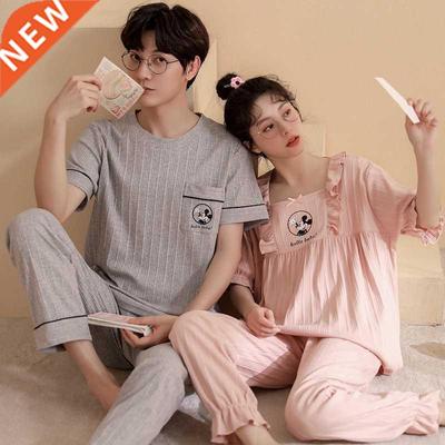 Couple Short Sleeve Long Pants Cotton Pajama Sets for Men Su