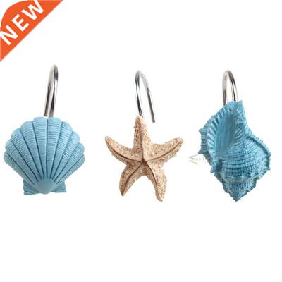 12pcs Resin Decorative Seashell Starfish Shower Curtain Hook