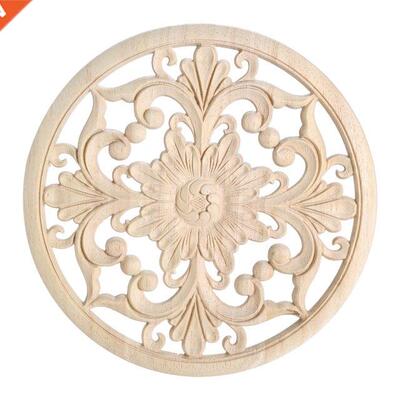 4/2/1PC Round Wood Carved Decal Unpainted Applique Wooden On