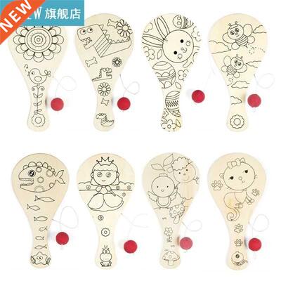 9pcs/set Hand-painted Wooden Racket with Ball  Craft Cart