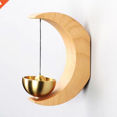 1PCS Door Opening Reminder Bell Wind Chime Moon Wood Suction