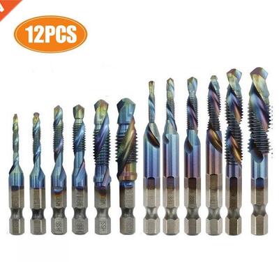 12Pcs M-M10 Composite Hex Shank HSS Metric Screw Thread Tap