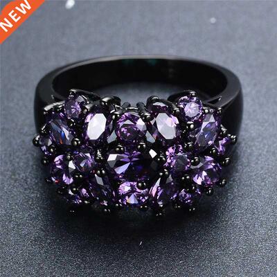 Small Oval Purple Crystal Zircon Star Flower Rings For Women