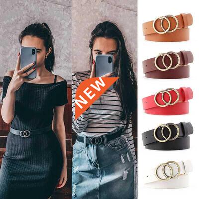 Double Ring Belts For Women Fashion Dress Jeans Belt PU Leat