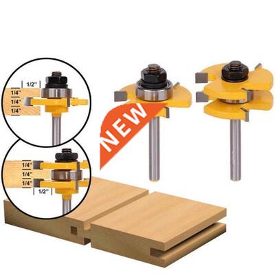 2Pcs 1/4 Inch Shank Router Bit T Shape Tongue Groove Set 3 T