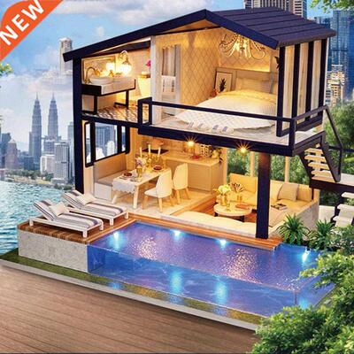 Assemble DIY Doll House Toy Wooden Miniatura Doll Houses Fur