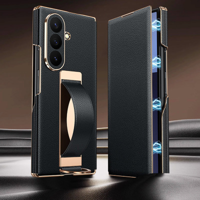 适用三星GalaxyZTriFold的手机壳新款真皮ztrifold磁吸翻盖保护套腕带全包防摔samsung折叠屏高档外壳男女款