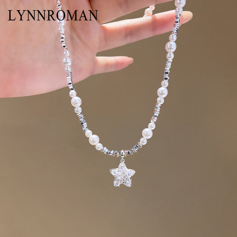 LYNNROMAN碎银子珍珠项链女款2026新款轻奢高级感星星闪锆锁骨链