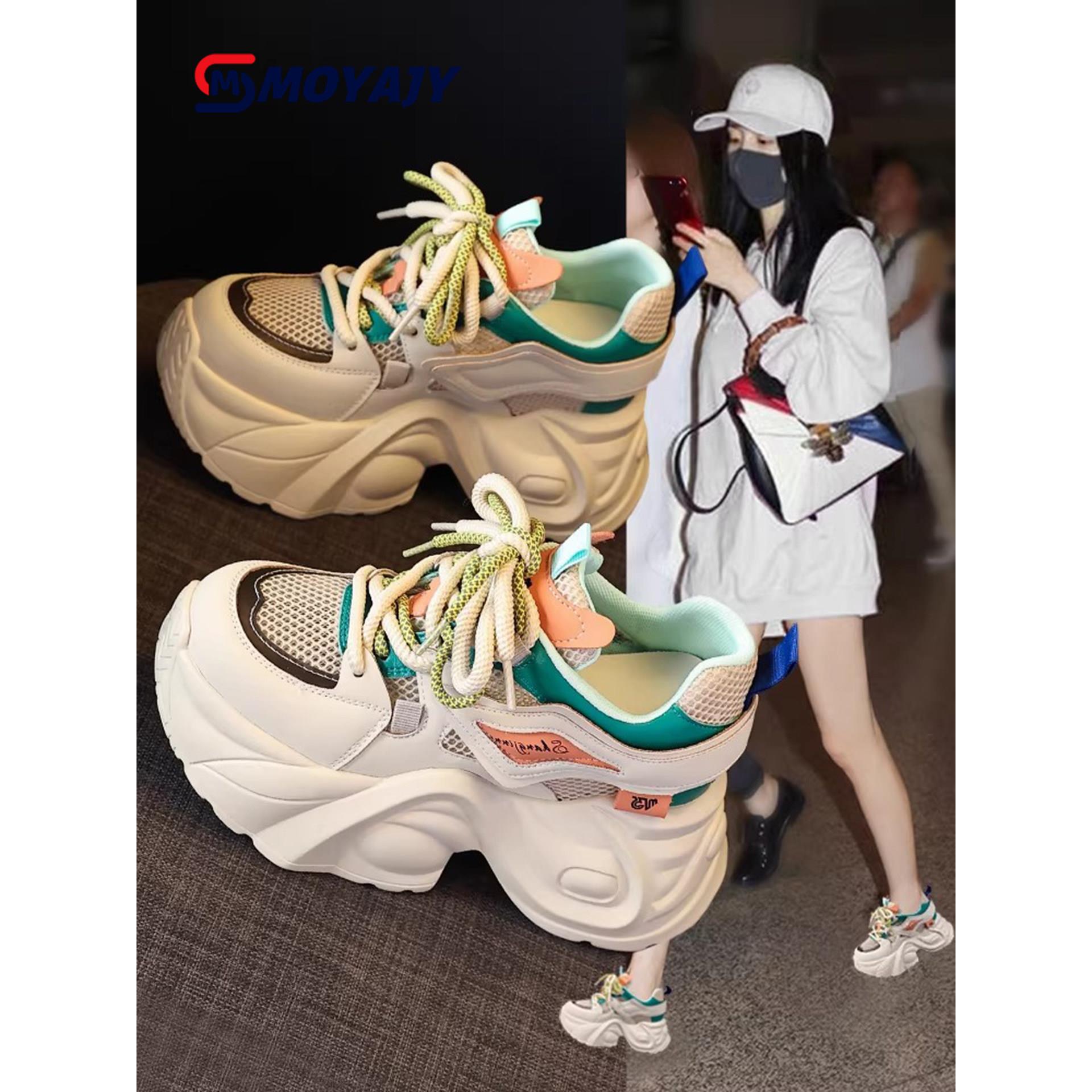 2026春夏超火新款网红夏季老爹鞋女厚底透气运动休闲内增高小白鞋