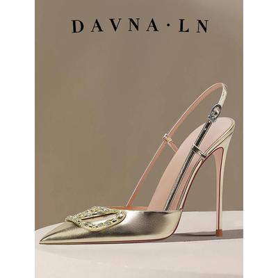 DAVNA`LN金色凉鞋女2025新款夏季配裙子气质名媛尖头细跟高跟鞋女
