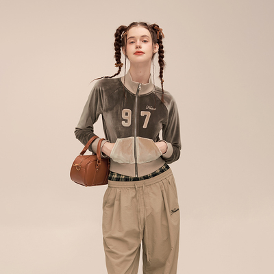 NNOVA丝绒高领插肩袖双拉链外套