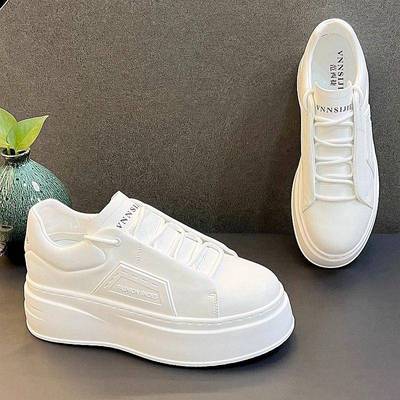 内增高小白鞋男真皮韩版百搭白色松糕鞋男休闲冬季防臭厚底板鞋男