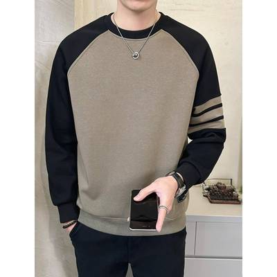 卫衣男2025新款今年流行爆款拼色圆领打底衫百搭宽松高级感体恤衫