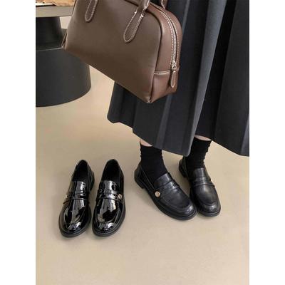 潮牌英伦小皮鞋女2025秋冬新款韩版圆头覆古通勤一脚蹬粗跟乐福鞋
