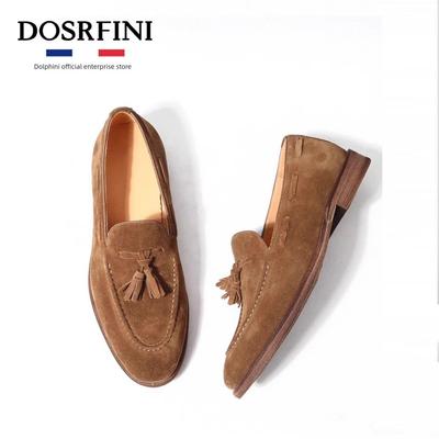 杜莎菲尼手工乐福鞋男真皮流苏商务休闲皮鞋男士一脚蹬英伦驾车鞋