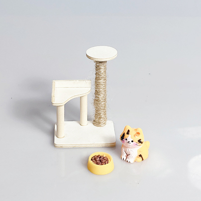 娃娃屋dollhouse配件迷你猫咪猫爬架猫粮模型微缩场景摆件小玩具