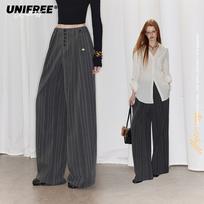 【超能小太阳】UNIFREE条纹西装休闲裤低腰阔腿宽松U263P529E1E1