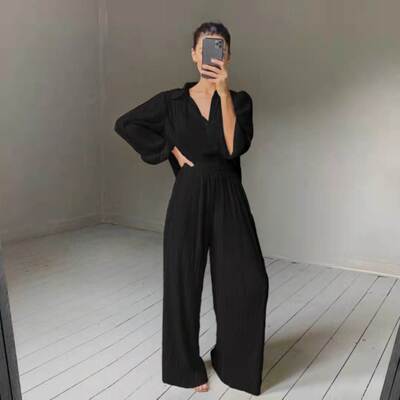New autumn and winter pleated shirt + pleated trousers suit