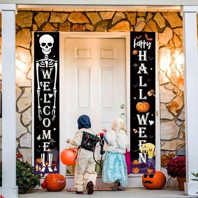 2pcs Halloween Decorations Porch Banners Welcome Sign for Ho