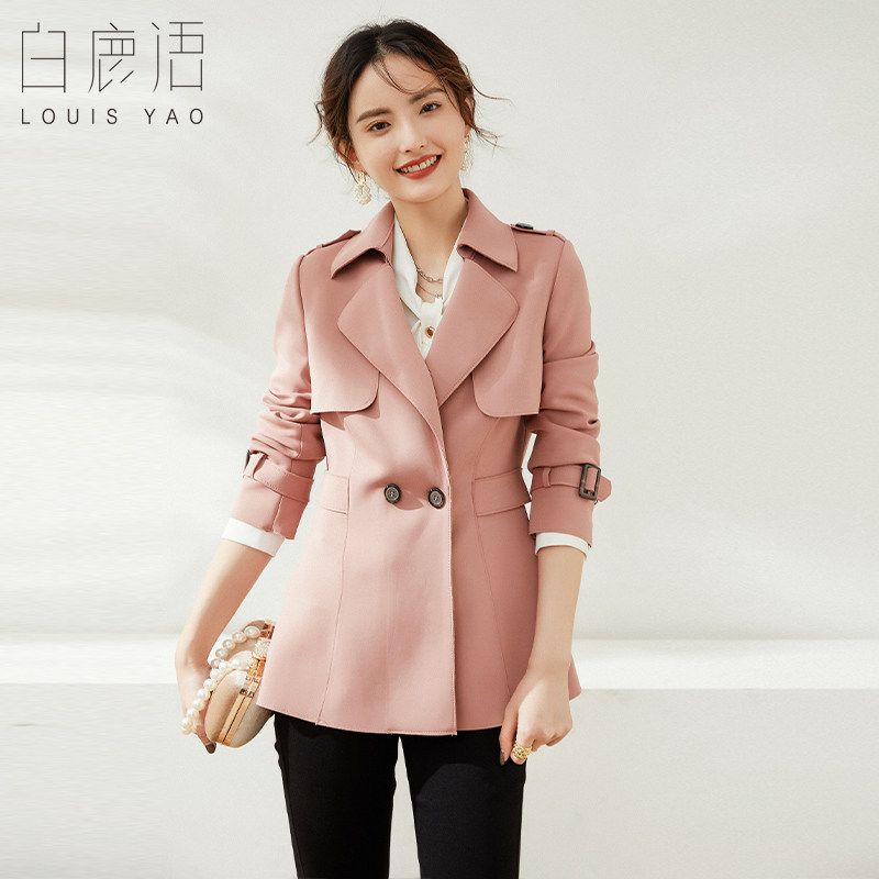白鹿语翻领ol风双排扣风衣秋款法式优雅通勤休闲西服外套上衣女